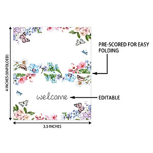 Place Cards for Butterfly Floral Party, Editable Name Place Cards, Seating Place Cards for Tables, Tent Style Cards for Wedding, Bride & Baby Shower, Easy Folding, Pack of 25 Escort Cards(B08)