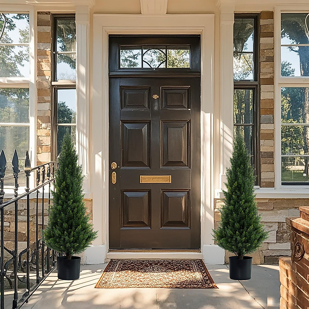 Artificial Topiary Cedar Trees Faux Pine Shrubs UV Resistant Artificial Bushes Artificial Plants for Indoor Outdoor Garden,3 Feet-2 Pack