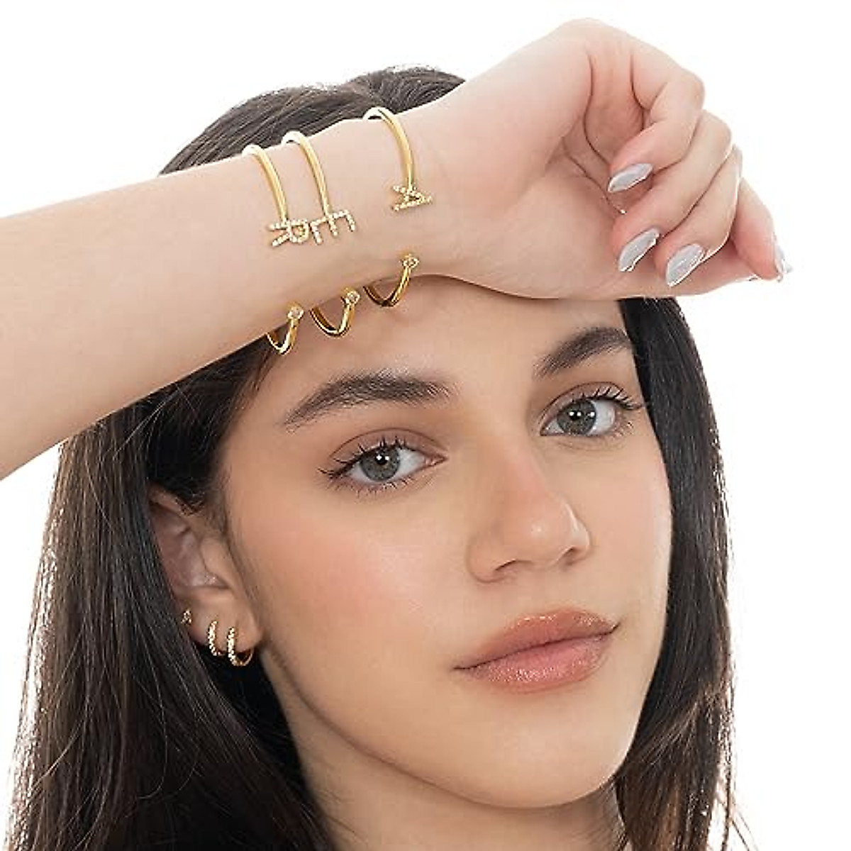 beya LUX Gold Bangle Bracelets for Women – Gold Initial Bracelet with Letter Charm – 18K Gold Plated Bracelets for Women – Chic and Dainty with Cubic Zirconia Stones - Letter C