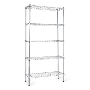 Amazon Basics 5-Shelf Adjustable, Heavy Duty Storage Shelving Unit (350 lbs loading capacity per shelf), Steel Organizer Wire Rack, Chrome (36L x 14W x 72H)