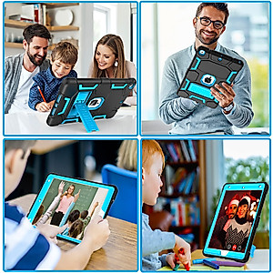 CCMAO iPad 9th Generation Case, iPad 8th/7th Generation Case, iPad 10.2 2021/2020/2019 Case with Kickstand, Heavy Duty Shockproof Hybrid Three Layer Protective Cover for Kids Boys, Black+Sky Blue