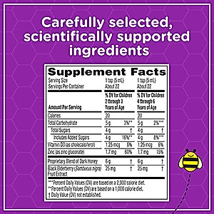 Zarbee's Kids Cough + Immune Daytime for Children 2-6 with Dark Honey, Vitamin D & Zinc, 1 Pediatrician Recommended, Drug & Alcohol-Free, Mixed Berry Flavor, 4FL Oz