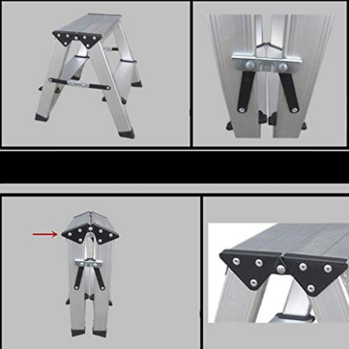 PENGJIE Folding Ladder Step Stool Ladder Stool 3 Step Folding Aluminum Heavy Duty Steel Portable Anti Slip Mat Tread Compact 150 Kg Capacity for Home Office