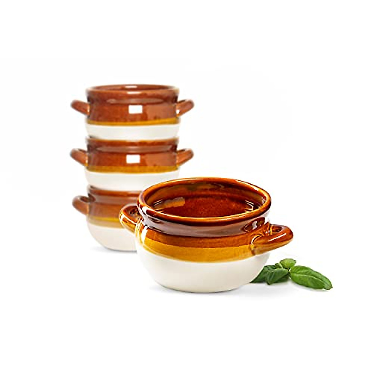 KooK French Onion Soup Crocks, Ceramic Make, Large Handles, Stoneware, Dishwasher, Microwave, Oven & Broil Safe 16oz Standard Capacity & 18oz Full Capacity