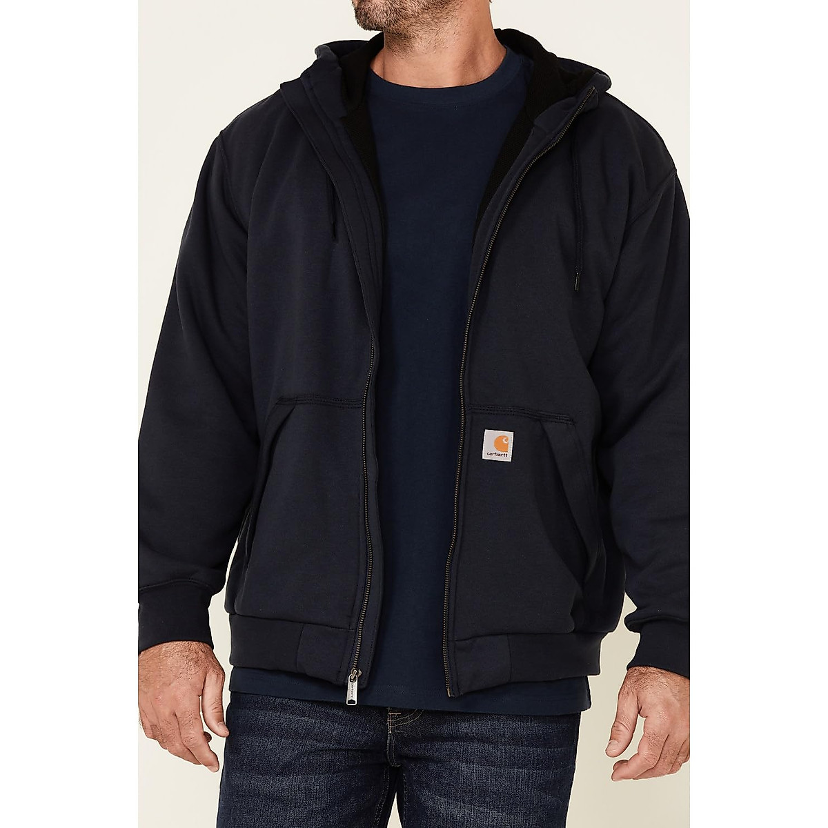 Carhartt Men's Rain Defender Loose Fit Midweight Thermal-Lined Full-Zip Sweatshirt, New Navy, Large