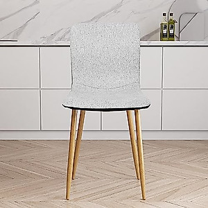 Fangflower Set of 4 Dining Chairs Fabric Cushion, Leather Seat Back, Metal Legs for Kitchen Living Room Hallway, Greyblack