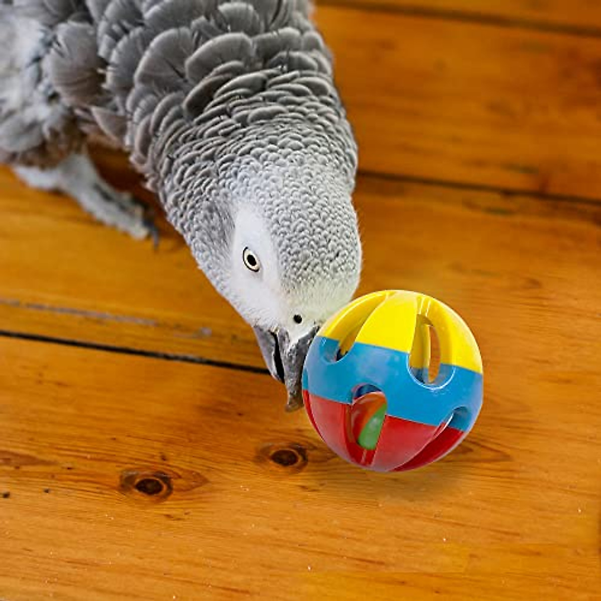 SIMENA Parrot Ball Toy with Bell, Cage Hanging Accessories for Medium to Large Birds, Parrot Toy, Interactive Puzzle Bird Bell Toy, Bird Ball, Cat Ball Toy (Globe, Set of 1)