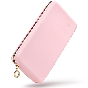 BEZOX Stylish Silicone Makeup Brush Bag - Travel Makeup Brush Holder, Portable Cosmetic Bag Zipper Pouch, Silicon Toiletry Bag Case - Pink