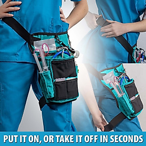 Nurse Fanny Pack w/Elastic Leg Band - Multi Compartment Waist Organizer Tool Bag for Students, Practitioners & Medical Professionals (Aqua Blue)