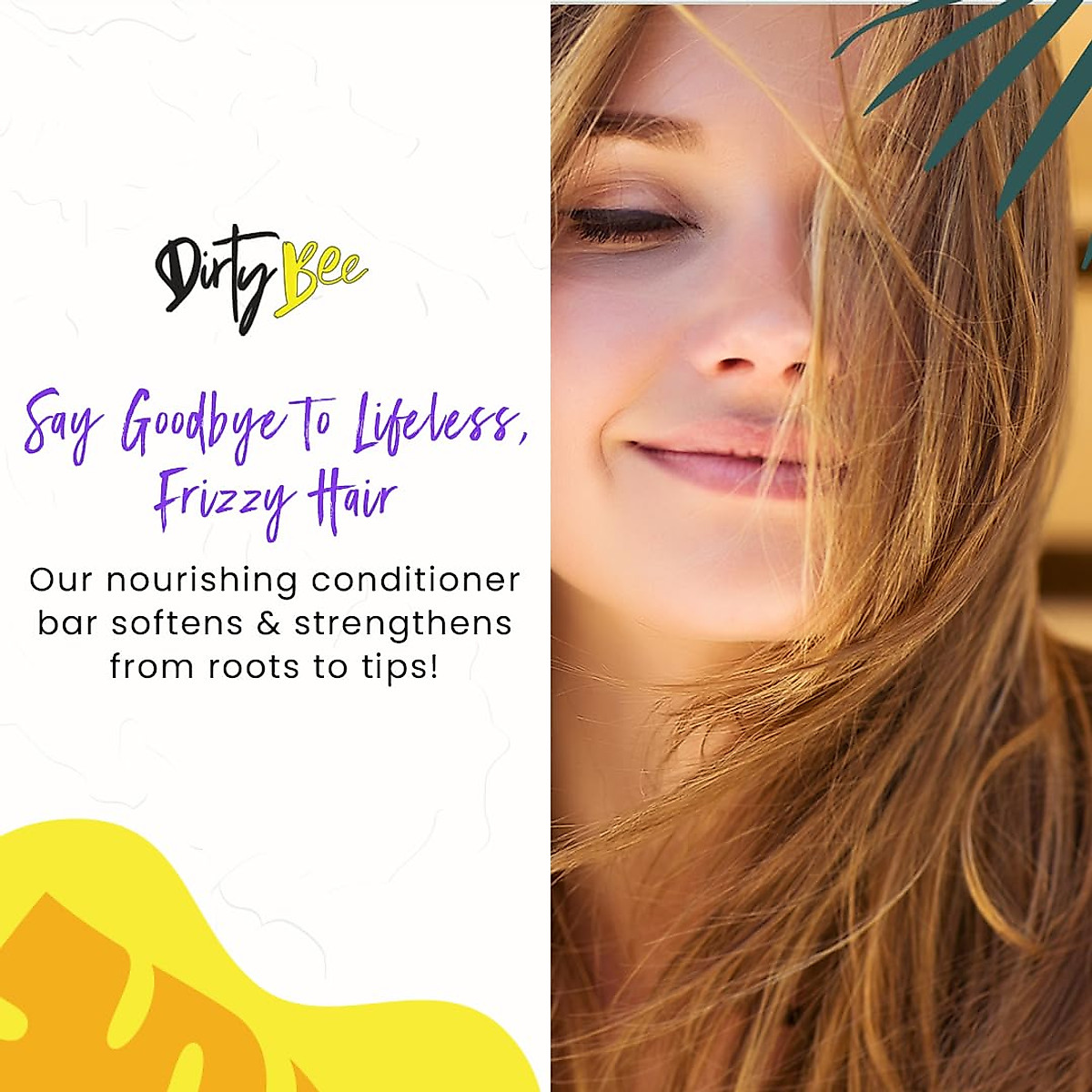 Dirty Bee Vegan Conditioner Bar - All Natural Deep Conditioner for Dry Damaged Hair - Cleansing, Smoothing & Volumizing Straight & Curly Hair Care Products Travel Size, 50-75 Washes