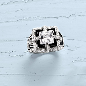 Ross-Simons 5.91 ct. t.w. CZ Art Deco Ring With Black Enamel in Sterling Silver. Size 8