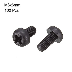 uxcell M3x6mm Phillips Round Head Nylon Machine Screw Bolt Fastener Black 100pcs