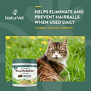 NaturVet Hemp Hairball Aid Plus Hemp Seed for Cats, 60 ct Soft Chews, Made in The USA