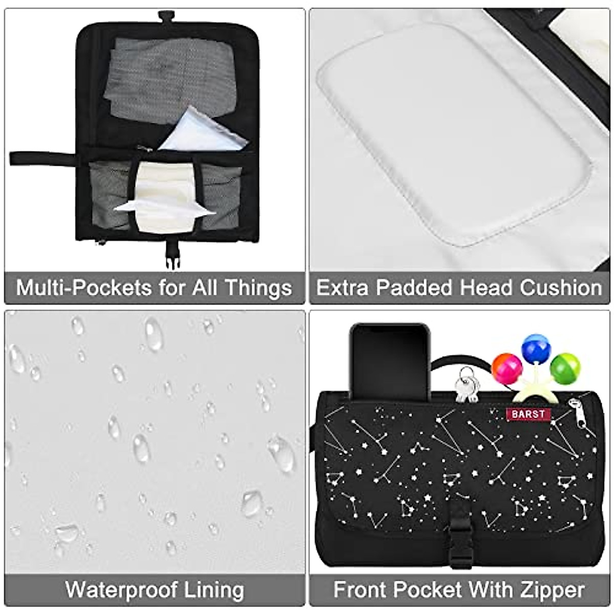 Portable Diaper Changing Pad, Jierwillao Portable Changing Pads with Smart Wipes Pocket