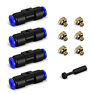 Brass Misting Nozzle Kit, 6 Mister Nozzles + 4 Tee Connectors + 1 End Plug for Outdoor Cooling Misting System
