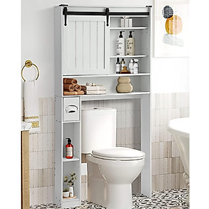 LOUVIXA Over The Toilet Storage Cabinet, Over Toilet Bathroom Organizer with Sliding Barn Door and Adjustable Shelf, Home Space Save Toilet Rack for Bathroom, Laundry (Farmhose White, 1 Barn Door)