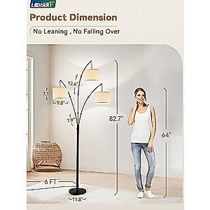 LEDIARY 3 Light Arc Floor Lamp, 82.7" Modern Black Floor Lamp for Living Room, 2400LM Tall Standing Lamp, Mid Century Tree Floor Lamp for Bedroom Office, 3 LED Bulbs Included