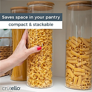 Crutello Glass Food Storage Containers with Bamboo Lids, 3 Pack - 72 Fluid oz Airtight Clear Kitchen Organization Canisters - A Family-Owned American Brand