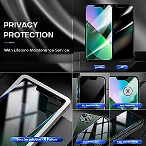 TOCOL [2+2 Pack Fit for iPhone 13 6.1'' - 2 Pack Privacy Tempered Glass Screen Protector and 2 Pack Camera Lens Protector, Bubble Free, Case Friendly, Easy Installation Frame, [Anti-Spy]