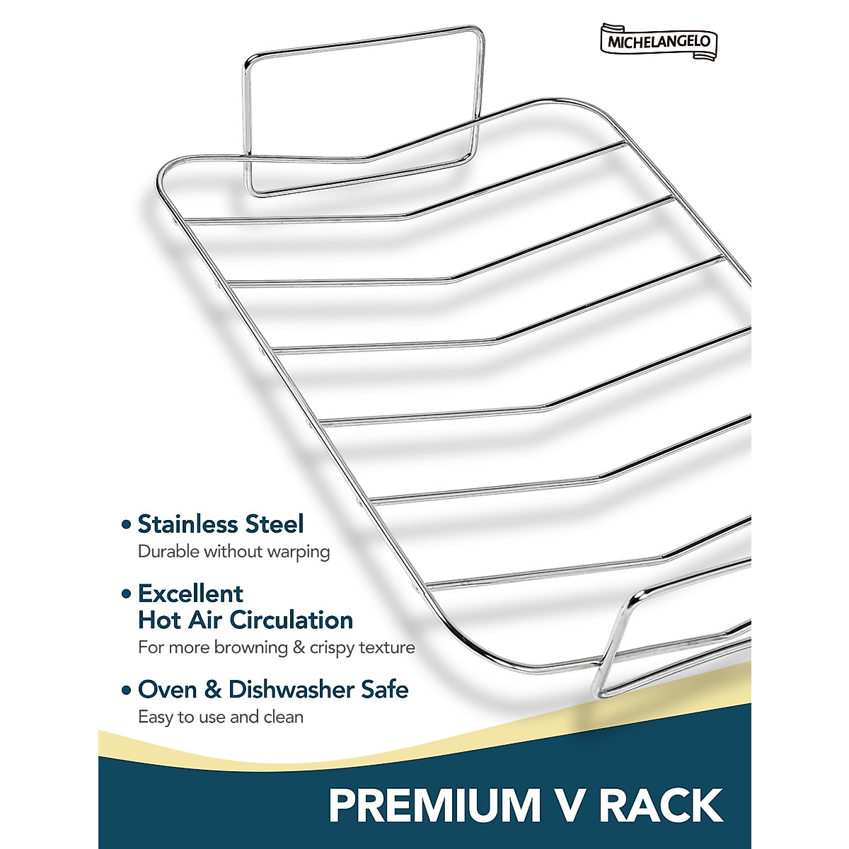 MICHELANGELO Carbon Steel Roasting Pan with Rack, Turkey Roasting Pan 15 Inch x 11 Inch, Nonstick Turkey Roaster Pan with Stainless Steel Rack, Induction Compatible