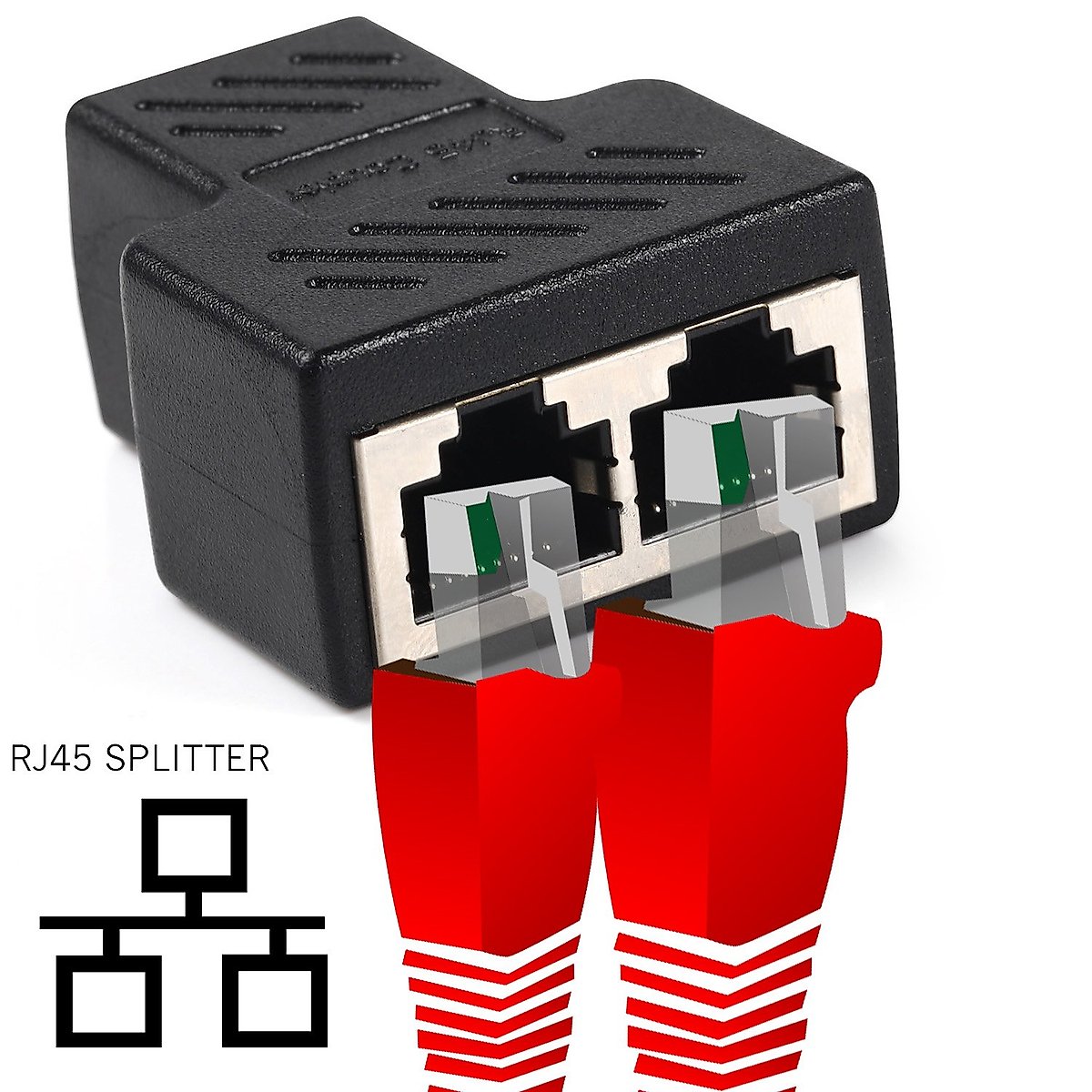 RJ45 Splitter, DISDIM RJ45 Adapter 1 to 2 Ethernet Splitter 8P8C Extender Plug LAN Connector with Shield [Anti-Signal Interference] Compatible with Cat 5/ Cat5e / Cat 6 / Cat7 Network Cable