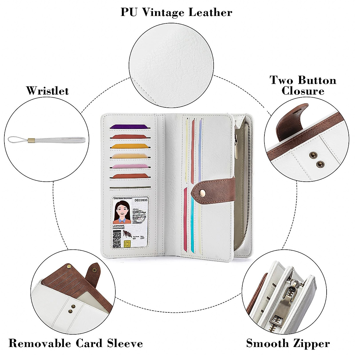 FALAN MULE Womens PU Leather Wallet Large Capacity Bifold RFID Blocking Card Holder with Zipper Coin Pocket