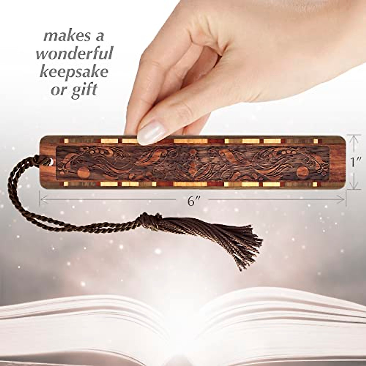 Personalized Elegant Design, Engraved Wooden Bookmark - Made in USA - Also Available Without Personalization