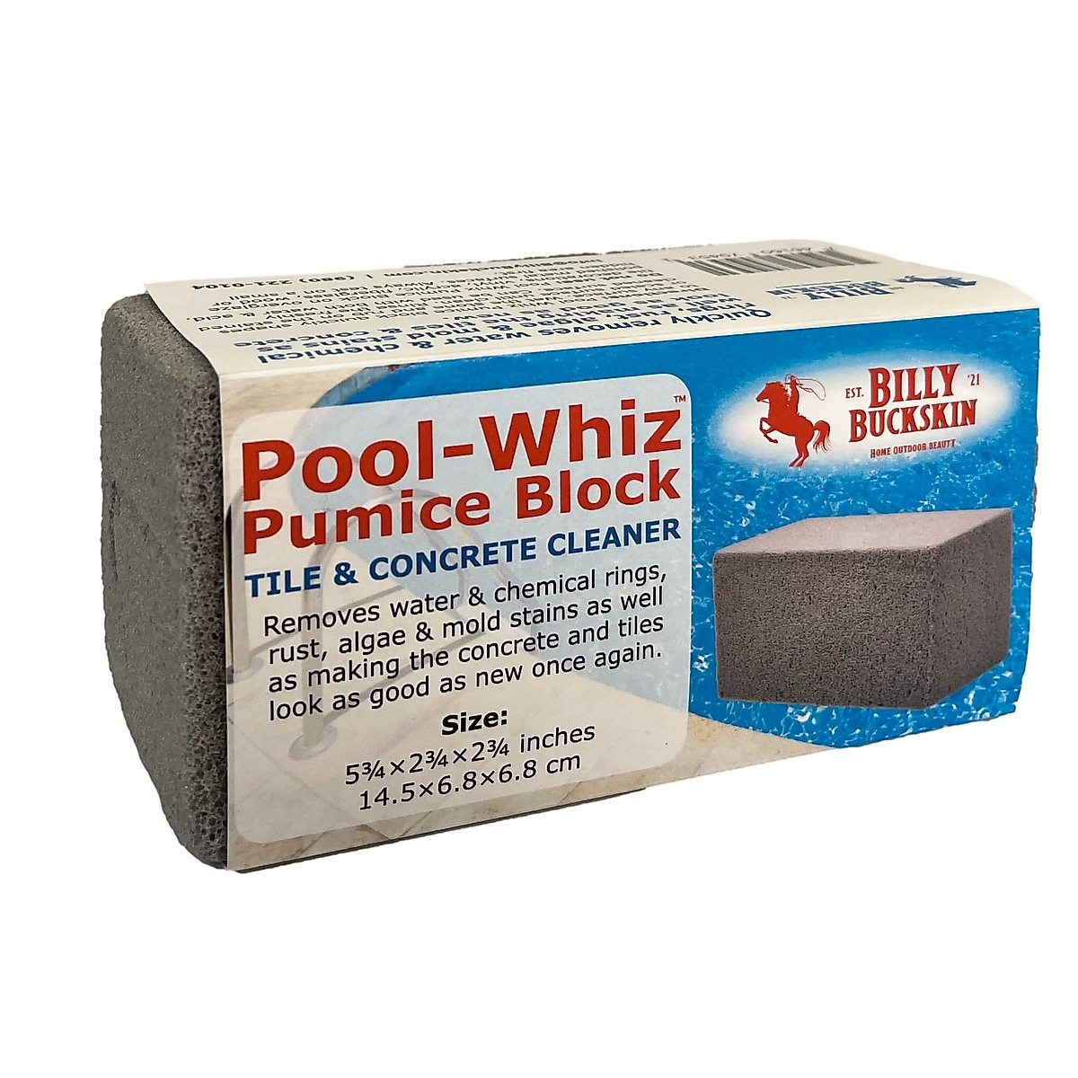 Pool-Whiz Pumice Block Pool Tile & Concrete Cleaner Pumice Stone for Cleaning Pools Spas & Water Features Pool & Spa Cleaner Pumice Block for Rust, Stains Build Up by Billy Buckskin Co. Pack of 2