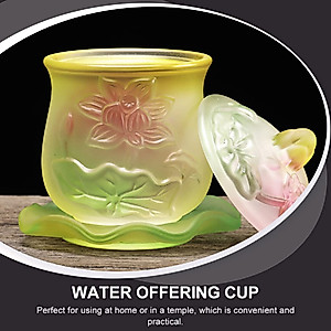 Tofficu Altar Supplies Offering Bowl Tibetan Buddhist Water Offering Bowl Glass Lotus Flower Water Cups Meditation Altar Offering Bowl Candle Holder Altar Supplies Altar Supplies Offering Bowl