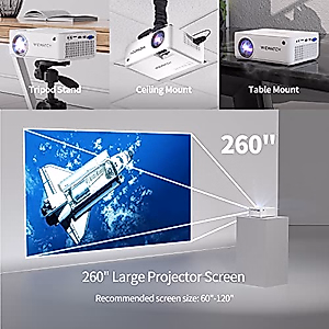 WiFi Bluetooth Projector with 12 inch Lightweight Tripod Stand, WEWATCH 8500L Portable Movie Projector for Home Outdoor, 1080P Video and 260" Display Supported, Use with TV Stick, HDMI, iOS, Android