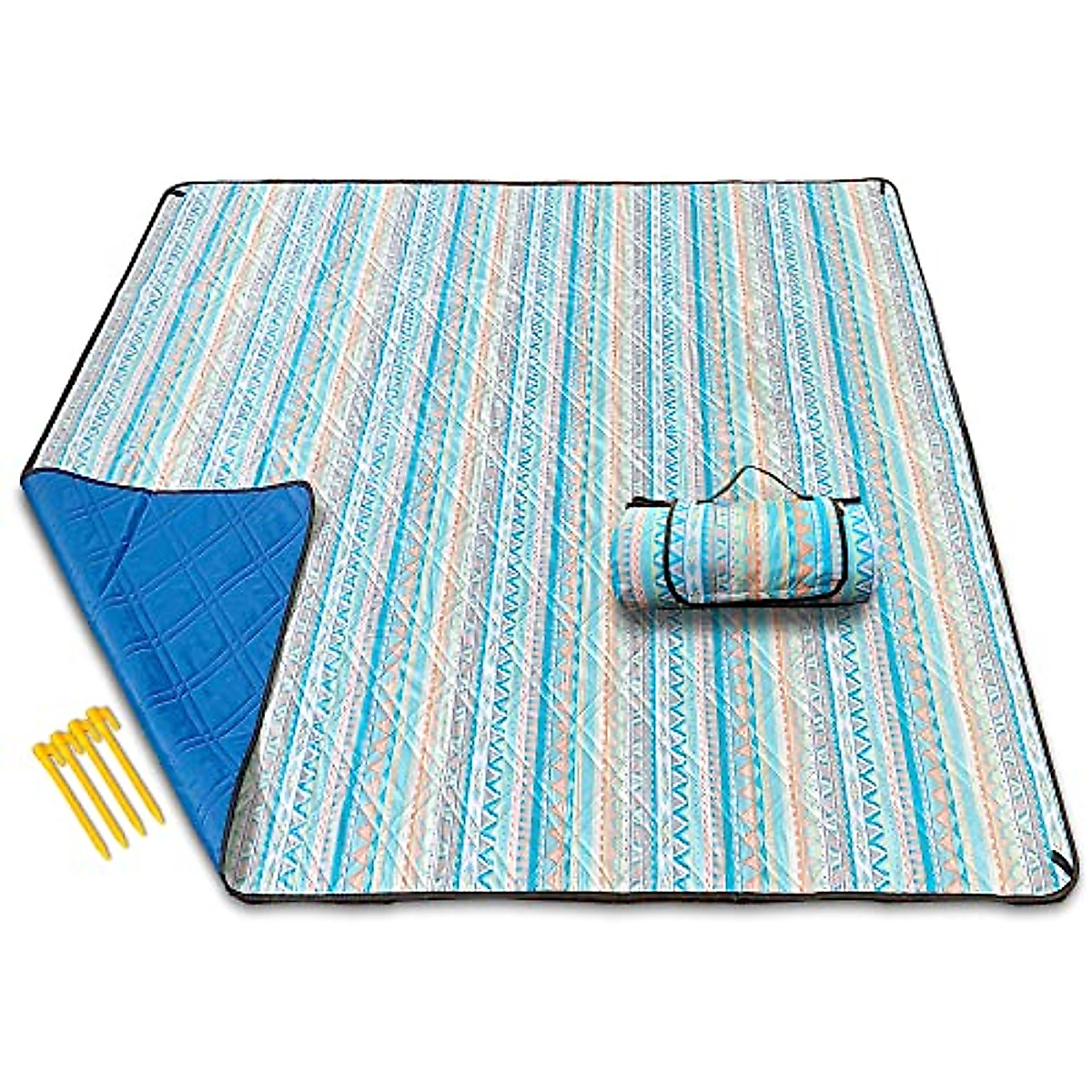 KuoSEN Picnic Blanket Beach Blanket Sandproof Waterproof 79''x79'' 3 Layers, Sandproof Beach Blanket, Picnic Blanket Waterproof Large Picnic Blanket Oversized Without Spikes (Bohemia)