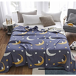 J-pinno Bright Moon Stars Muslin Blanket Reversible 100% Cotton 6 Layer Quilt Bed Blanket Soft Warm Throw Sofa Couch Toddler Kids Cartoon Travel Coverlet Sheet (Stars, Twin 56" X 76")