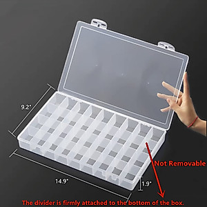 2PCS Feadily 36 Grids Plastic Large Organizer Box, Paint Storage, Nail Organizer Box, for Nail Accessories, Sewing Arts, Beads, Acrylic and Oil Paint Storage, 14.9" x 9.2" x 1.9" (Clear)