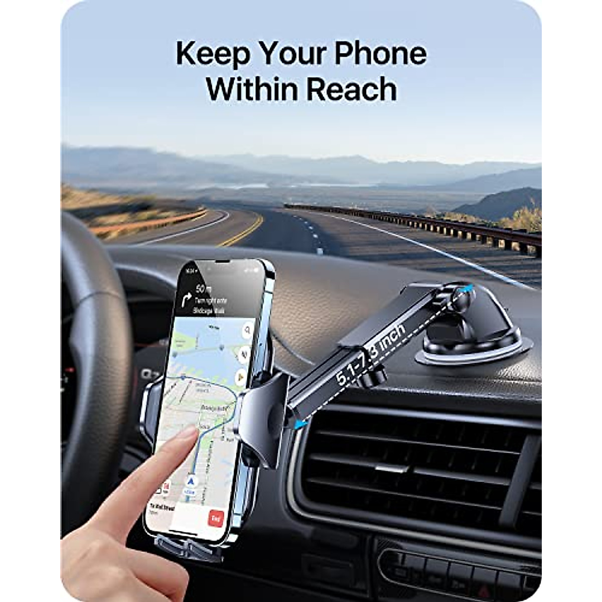 andobil Phone Mount for Car (Bumpy Roads Friendly) Cell Phone Holder Car — Easy Clamp Hands-Free Universal — Fit for Dashboard-Windshield-Vent iPhone 14 13 12 Pro Max, Samsung Galaxy S23 All Phones