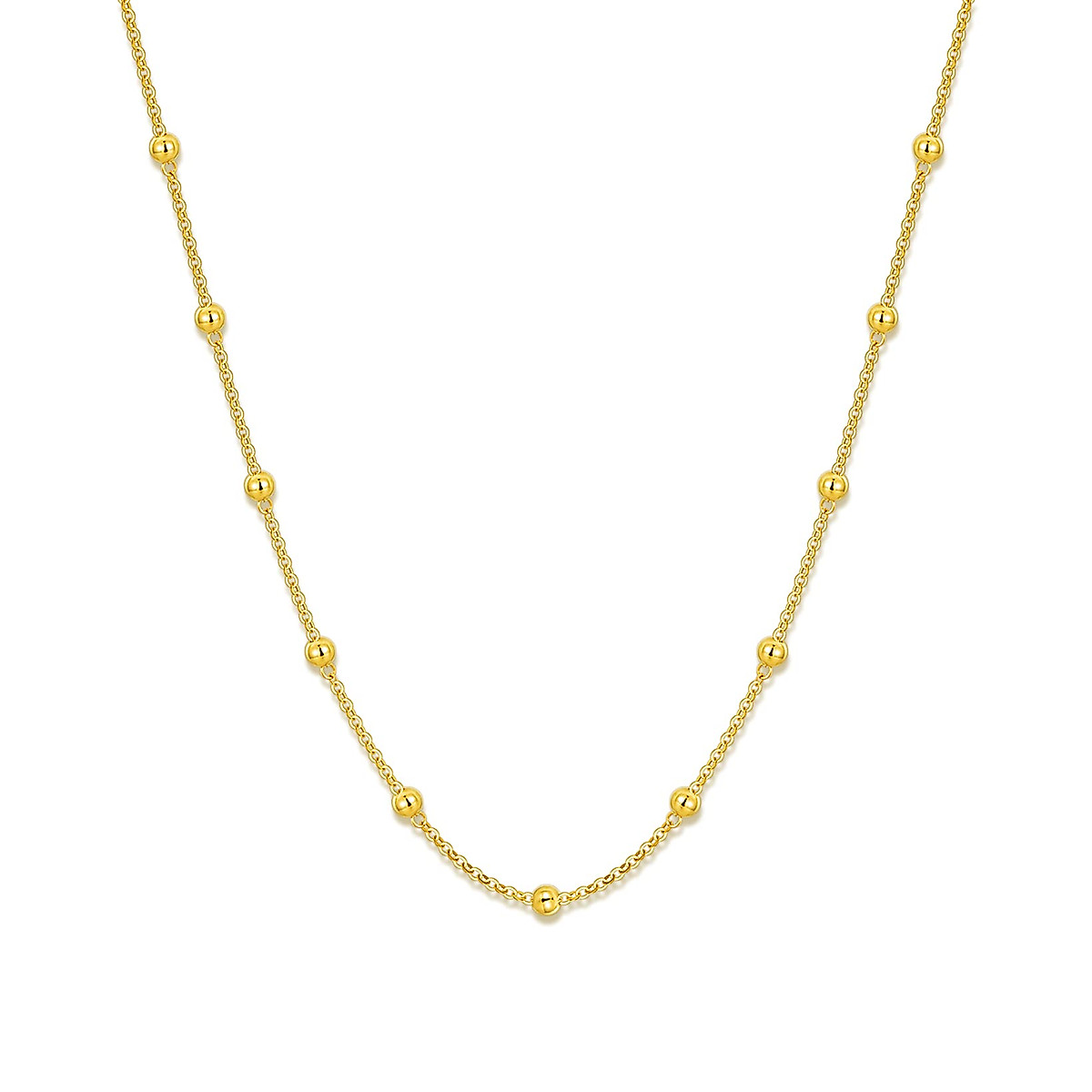 SISGEM Real 14k Gold Bead Station Choker Necklace for Women, 3 MM Ball Chain Jewelry Gifts for Her, 15-18 Inch