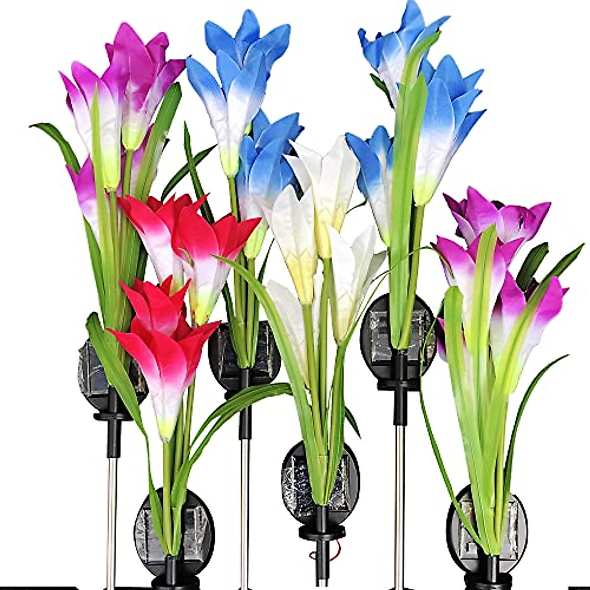 Seasonsky 6 PCS Outdoor Solar Garden Stake Lights, Solar Lily Lights Solar Garden Lights Outdoor Decorative, Flower Garden Stake Backyard Decor Yard Decorations, Pathway, Patio