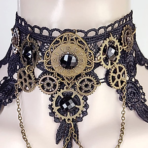 MEiySH Goth Punk Style Wedding Party Black Lace Choker Beads Tassels Chain Pendant Necklace for Women (Style 009)