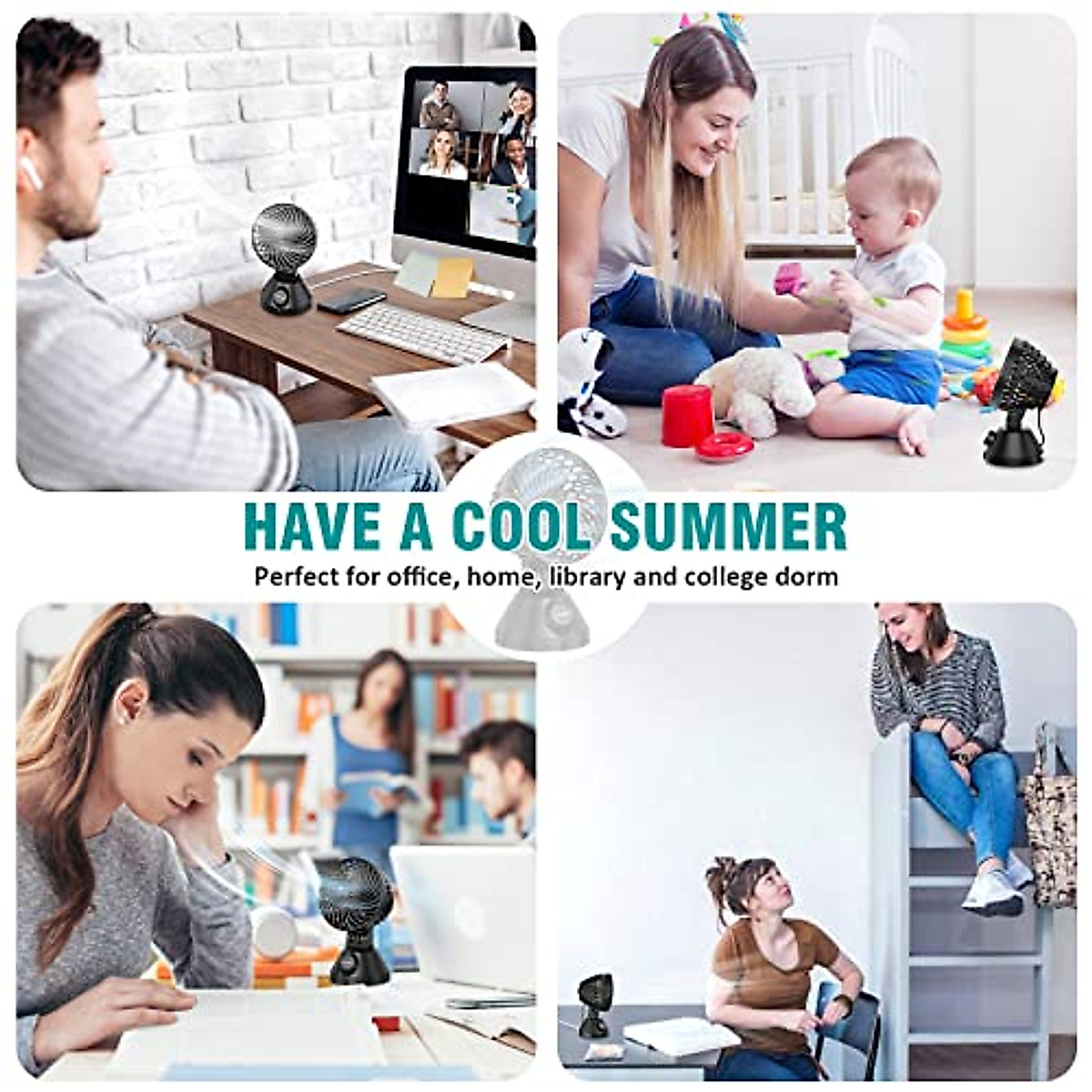 ATTLOOQ USB Desk Fan, Small Portable Desktop Personal Fan 3 Speeds Strong Airflow, Adjustable Tilt Automatic Swing Cooling Fan, Quiet Small Desk Fan for Home Office Bedroom Indoor