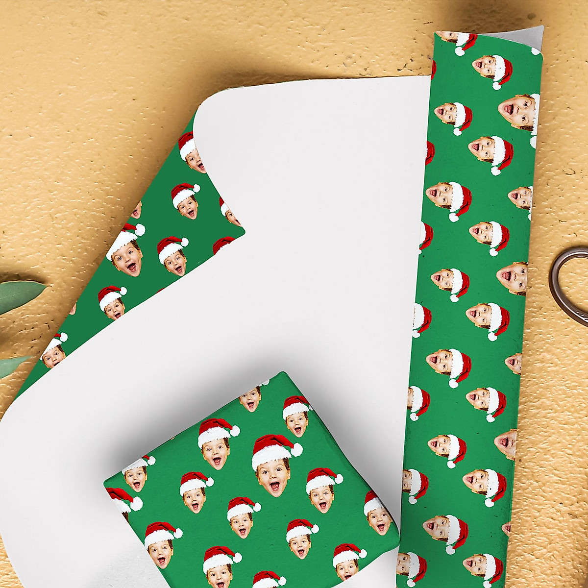 YESCUSTOM Personalized Gift Wrapping Green Paper for Kids Women Men Christmas,Custom Face Wrapping Paper, Gift Wrap Roll 58"x 23"