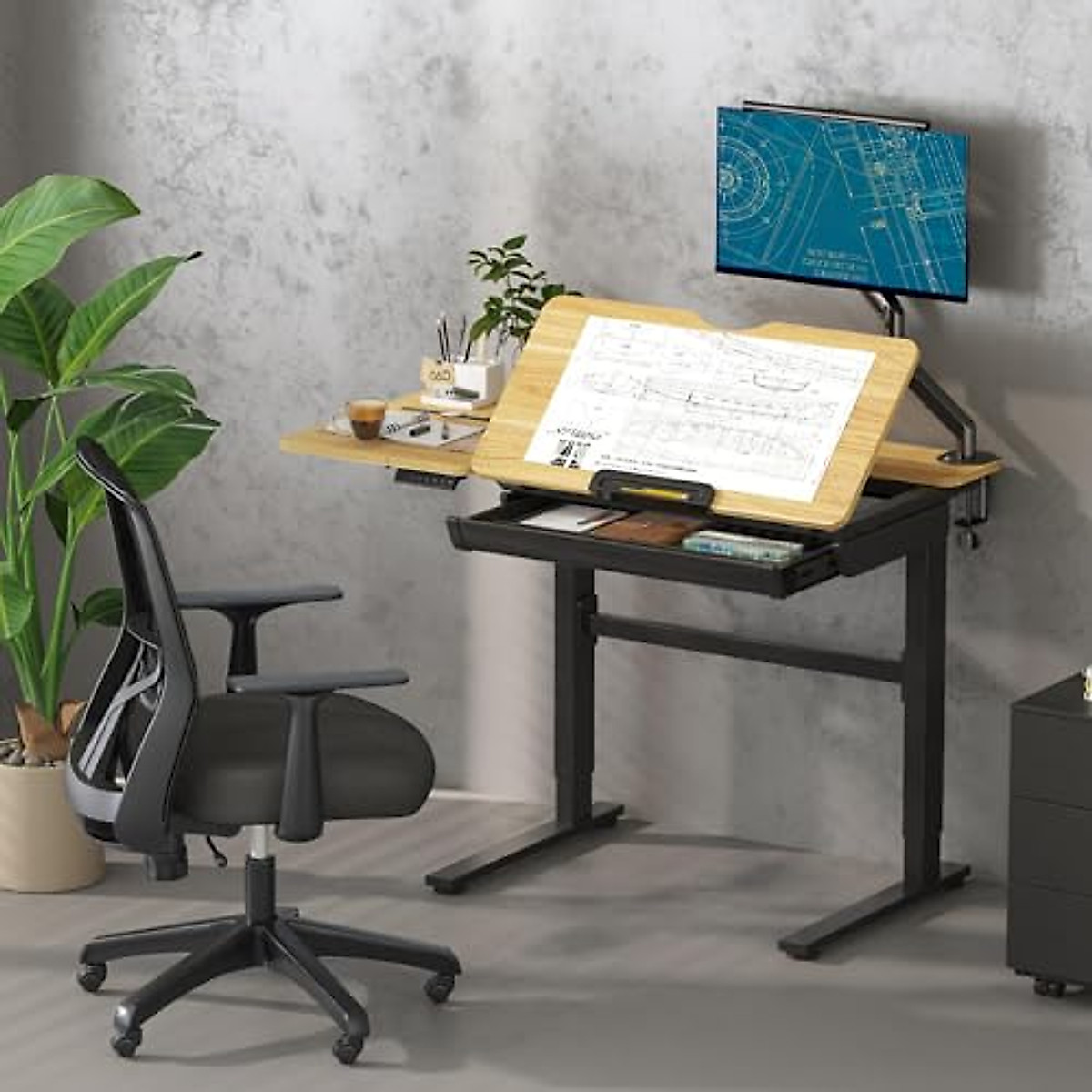 FLEXISPOT Electric Drafting Table Adjustable Height Standing Drawing Desk Extendable Top Craft Workstation w/Tilting Tabletop, Storage Drawer for Study, Office, Studio, Art, Adult & Kid, 47.2"x23.6"