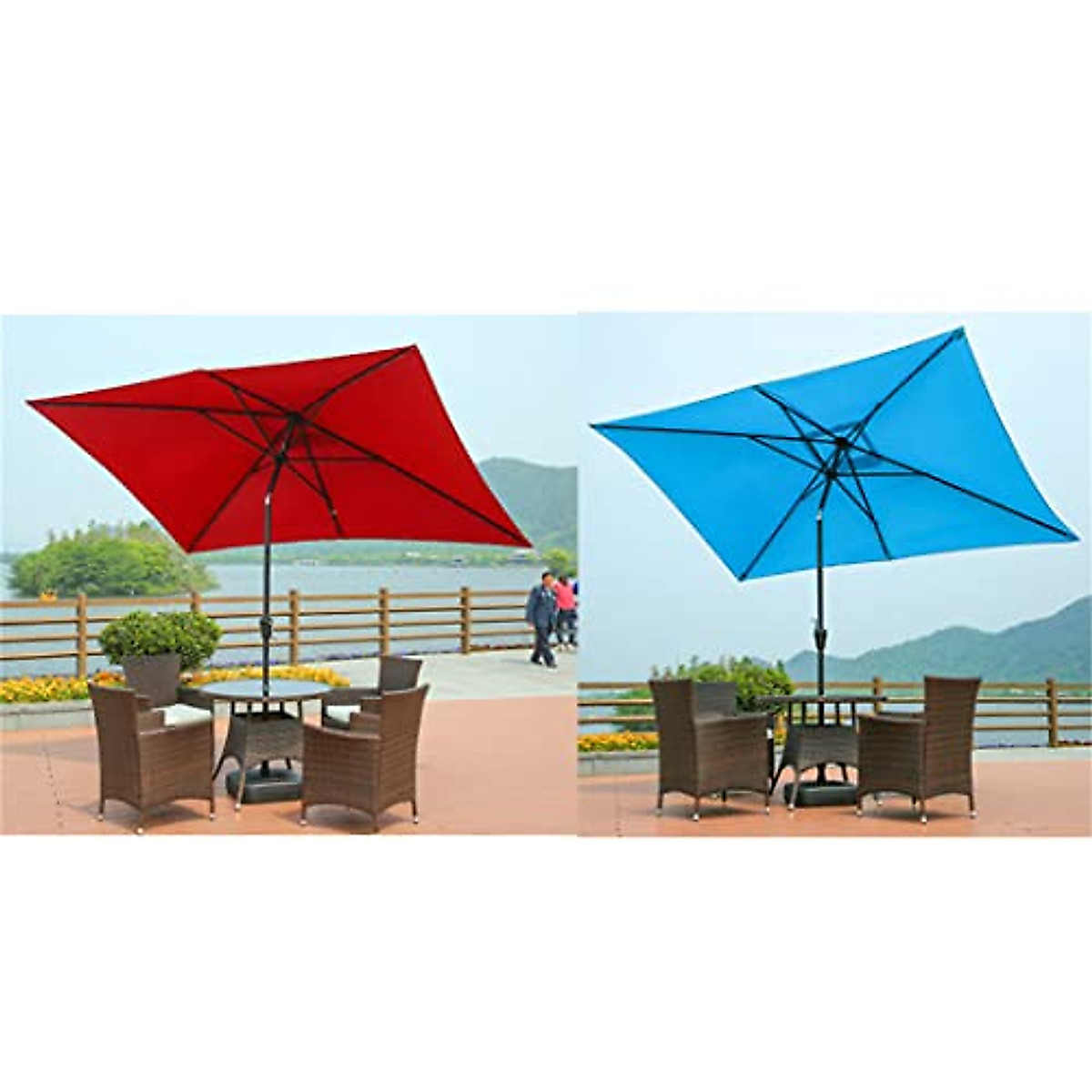 YXDFG 10 Ft Square Patio Umbrella with LED Lights,Solar Outdoor Patio Table Market Umbrella,with Tilt and Crank Solar Umbrella,for Garden, Deck, Backyard, Pool and Beach,Coffee