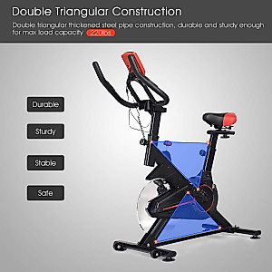 Goplus Stationary Bicycle, Indoor Cycling Bike, with Heart Rate Sensors, LCD Display, Professional Exercise Bike for Home and Gym Use (Standard)