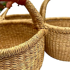 Deluxe Small Round Natural African Basket, 10" - Classic Heartwood Bolga Market Basket from women in Bolgatanga, Ghana with Africa Heartwood Project - GBSRN-S (Flat-packed)