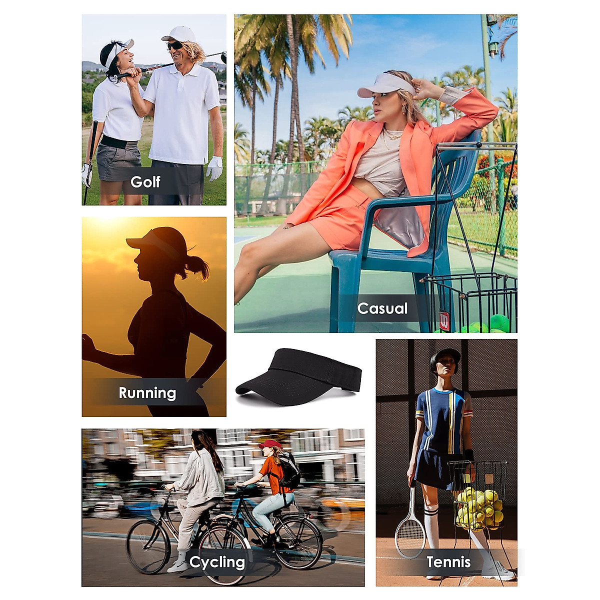 Komorebi Visors for Women Mens Sun Visors with UV Protection Sports Sun Visor Hats Tennis Golf Adjustable Sun Cap 01 Black One Size