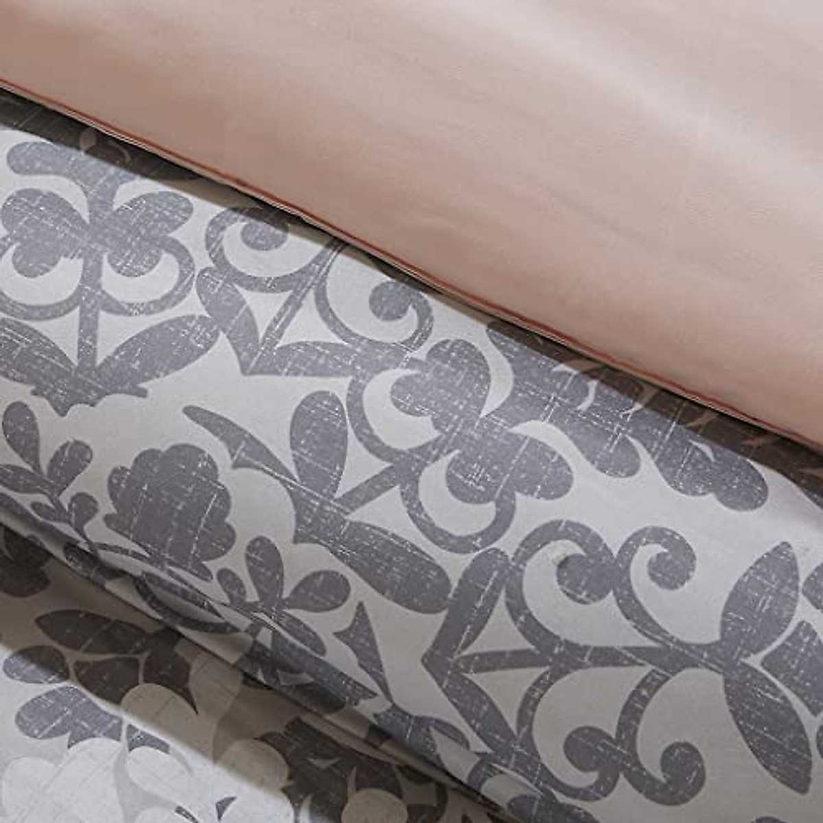 Home Essence Springfield Cozy Pink and Grey Comforter Set Floral Medallion Print - All Season Down Alternative Bedding Layer with Matching Bedskirt, Shams, Decorative Pillow, Queen, Coral 7 Piece