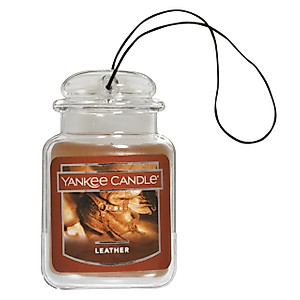 Yankee Candle Car Air Fresheners, Hanging Car Jar® Ultimate Leather Scented, Neutralizes Odors Up To 30 Days, Brown, 1 Count (Pack of 1)