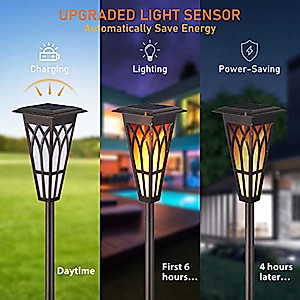 Solar Torch Lights Outdoor, 2 Lighting Modes with Dancing Flickering Flames, Waterproof IP65 Auto On/Off Flickering Solar Lights Outdoor, Solar Tiki Torches Decoration Lights for Path Yard Garden