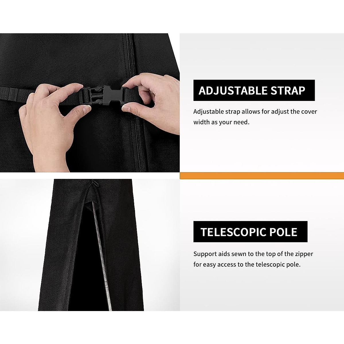 Dokon Patio Umbrella Covers Waterproof Outdoor Market Umbrella Cover Heavy Duty 600D Oxford Fabric Anti-Fading UV Resistant Umbrella Parasol Cover for 9ft to 12ft Market Umbrella - Black