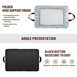 susiyo Blue Forget Me Nots Flowers Storage Bins Fabric Closet Storage Baskets with Wire Support Frame and Handles- 1 Piece