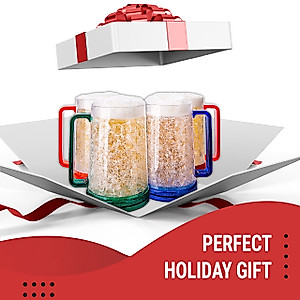 Beer Mugs with Gel Freezer 16 oz, Double Walled Beer Mugs with Handles, Color Handles Set Of 4